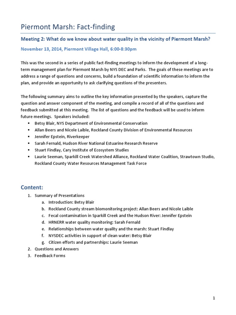 Piermont Marsh Water Quality Meeting | PDF | Combined Sewer | Wastewater