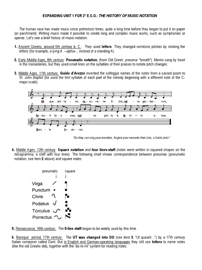 Expanding UNIT 1 For 2º ESO.-the History of Music Notation | PDF ...