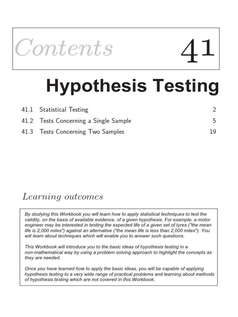 Hypothesis Testing: Learning Outcomes | PDF | Hypothesis | Statistical ...