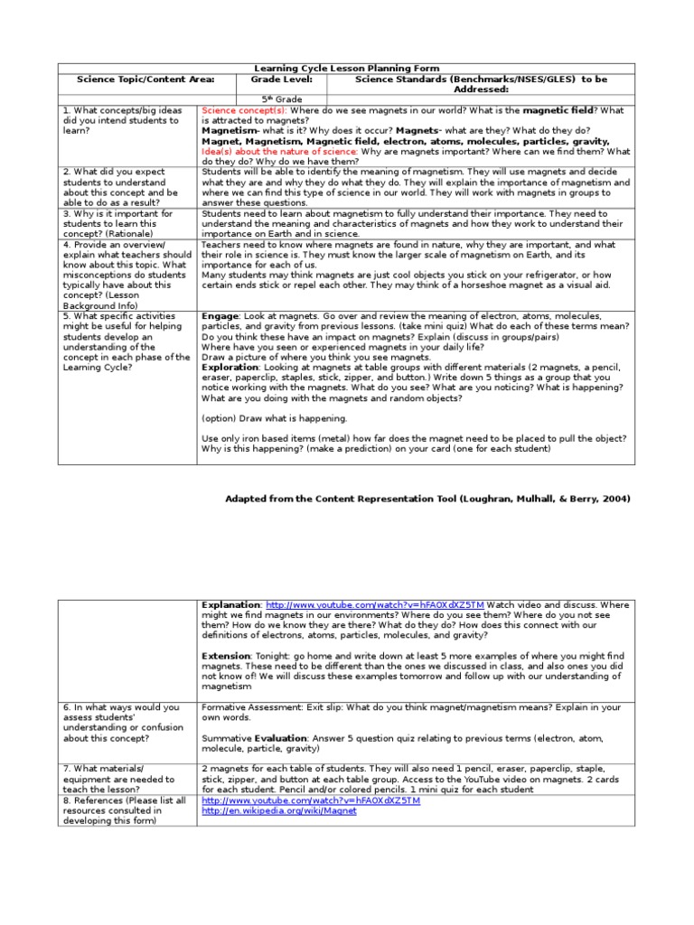 Magnet Lesson Plan | PDF | Magnetism | Magnet