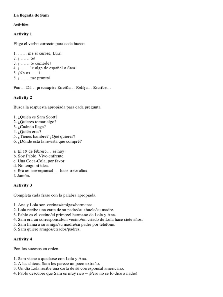 La llegada de Sam: Actividades educativas | PDF | Alimentos