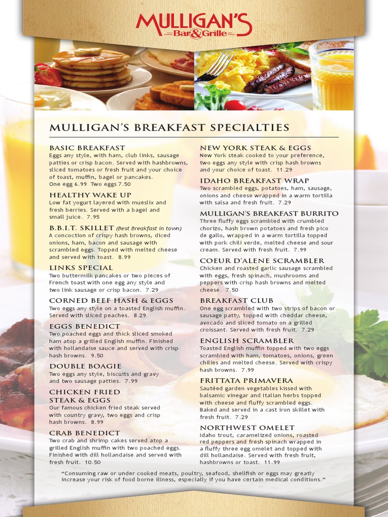 Mulligan's Breakfast Menu | Sausage | Bacon