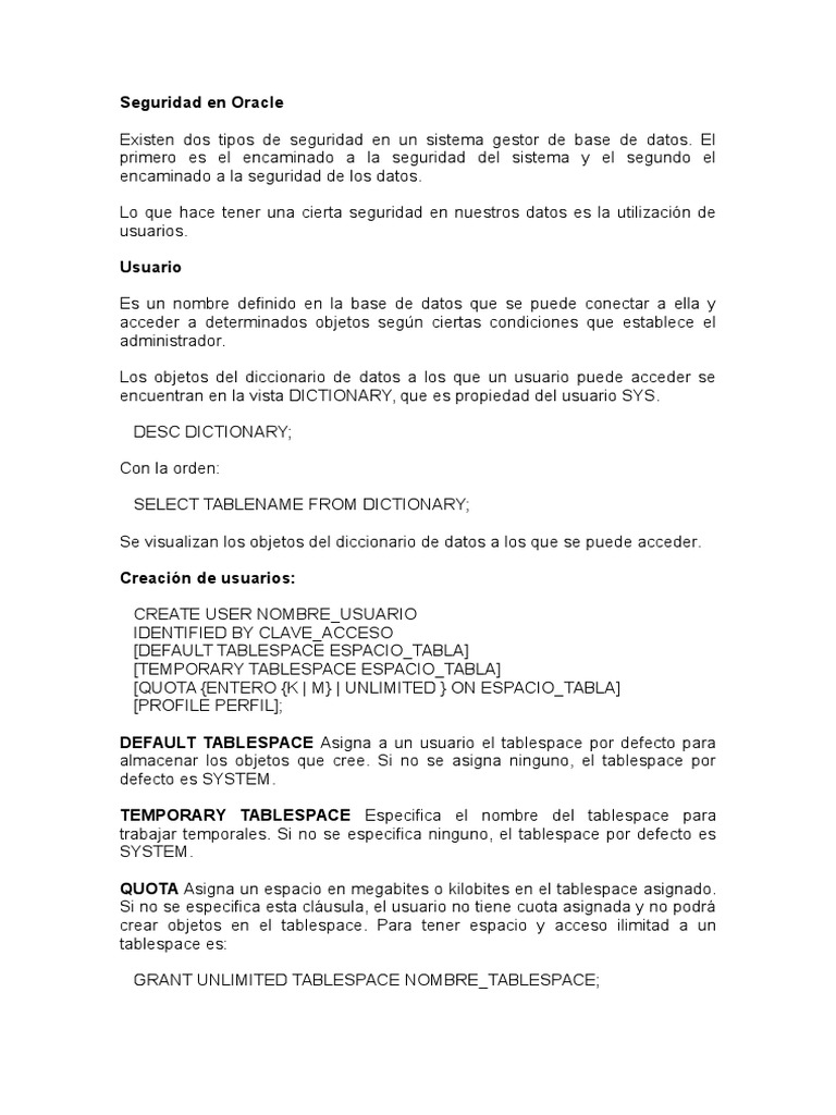 Creacion de Usuarios en Oracle | PDF