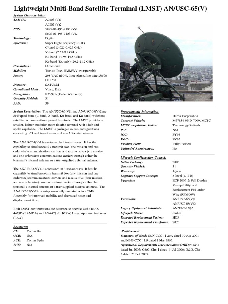 Lightweight Multi-Band Satellite Terminal (LMST) an/USC-65 (V) | PDF ...