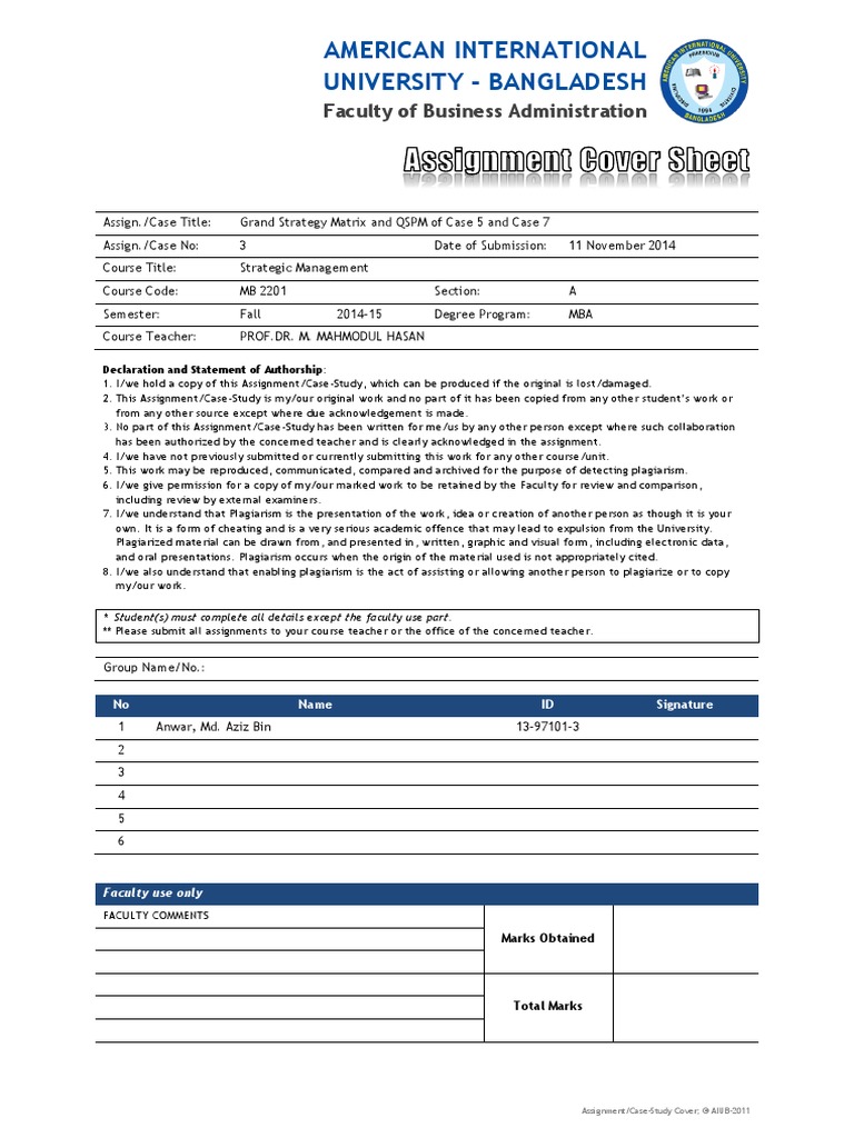 AIUB Assignment Cover Sheet PROTIK | PDF
