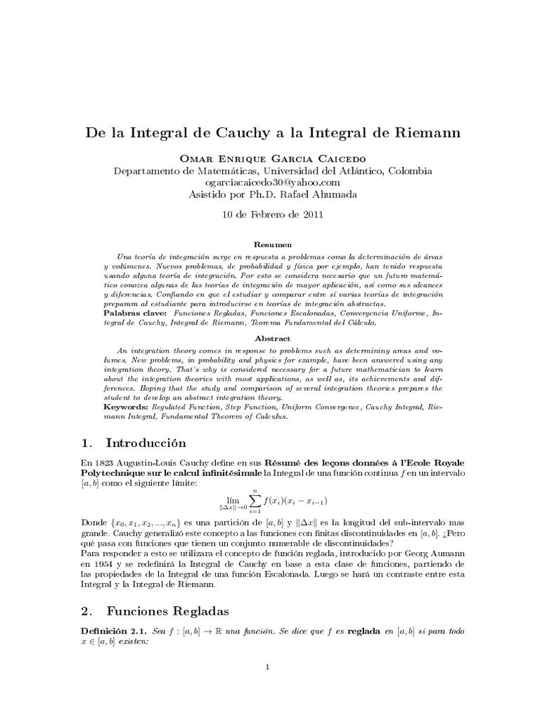 Comparativa: Integrales de Cauchy y Riemann | PDF | Integral | Cálculo