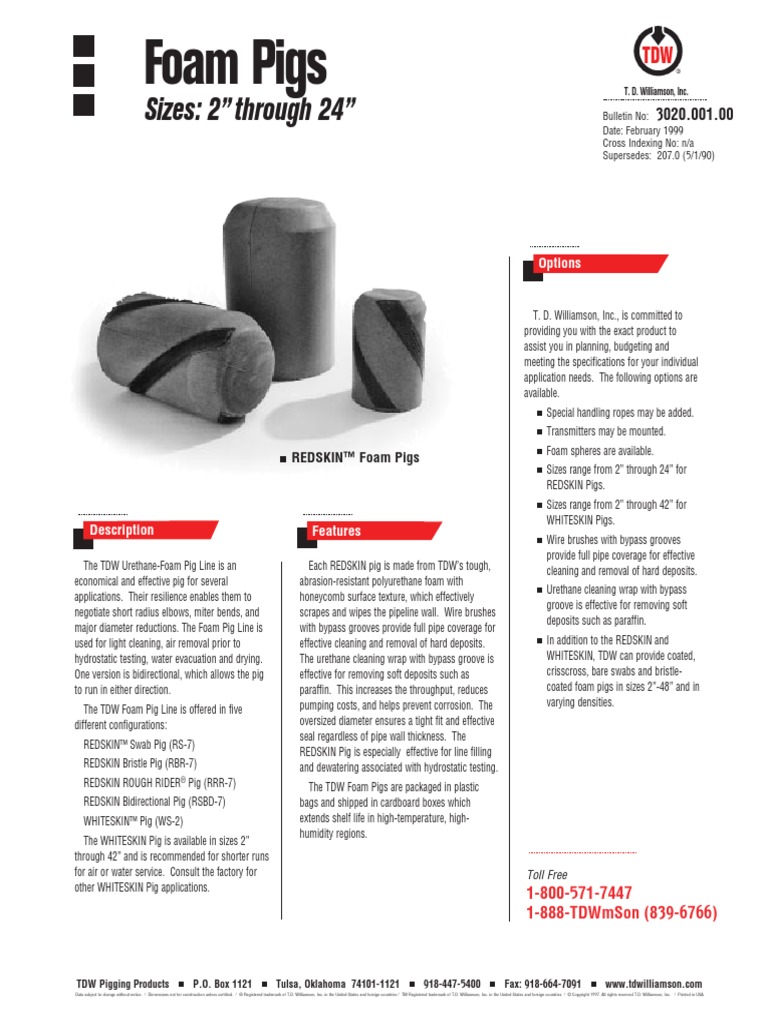 3020 - 001 Foam Pigs TDW | PDF | Foam | Pipe (Fluid Conveyance)