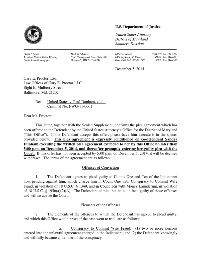 Paul Dunham Plea Deal | PDF | United States Federal Sentencing ...