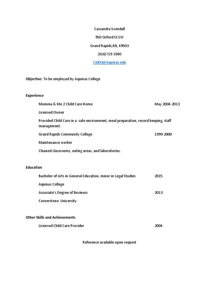 Cassandra Swindall Resume Summary | PDF