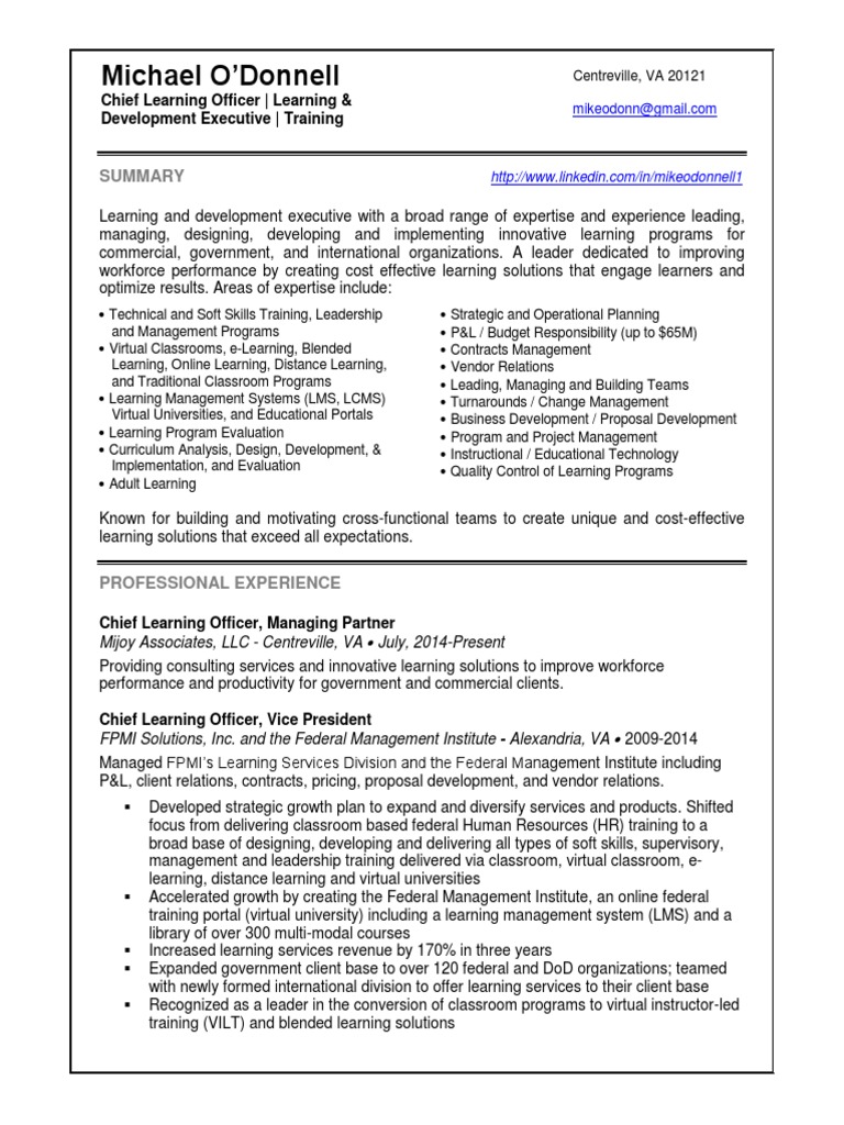 Chief Learning Officer Training Development in Washington D.C. Metro ...