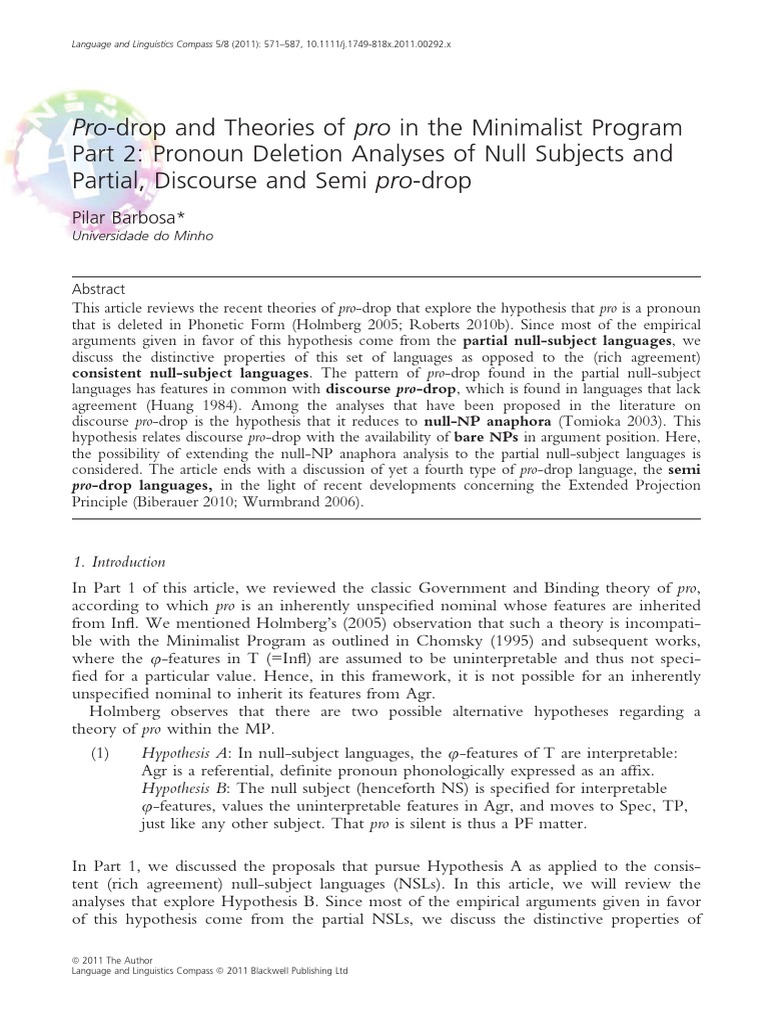 Pro Drop Theories in The Minimalist Program | PDF | Subject (Grammar ...
