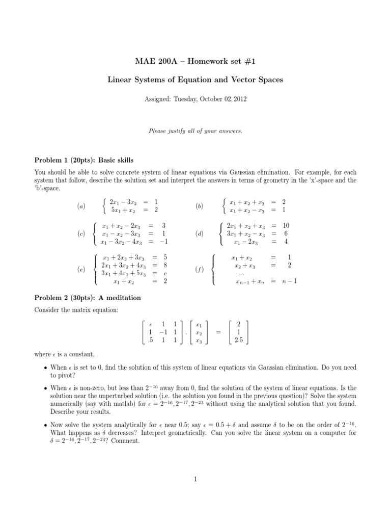MAE 200A - Homework Set #1 | Download Free PDF | Matrix (Mathematics ...