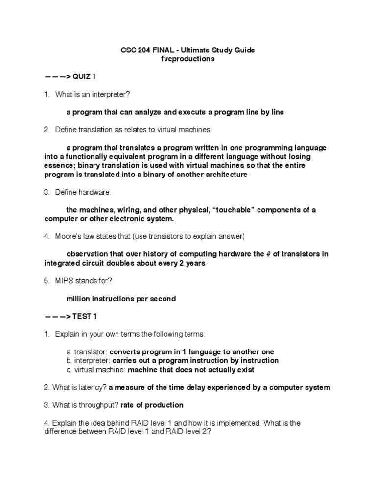 CSC 204 - Final Study Guide | Dynamic Random Access Memory | Random ...