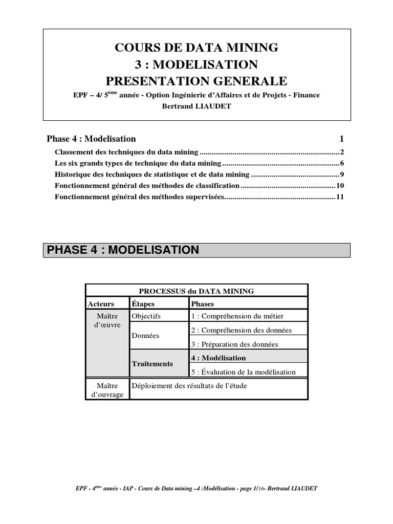 Cours de Data Mining : Modélisation | PDF | Minage des données | Modèle ...