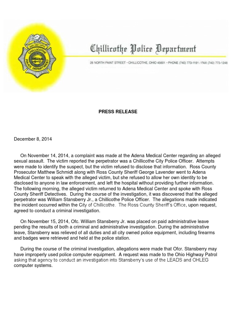 Chillicothe Police Officer Resigns After Sex Abuse Probe | PDF | Police ... Chillicothe Police Officer Resigns After Sex Abuse Probe | PDF | Police ...