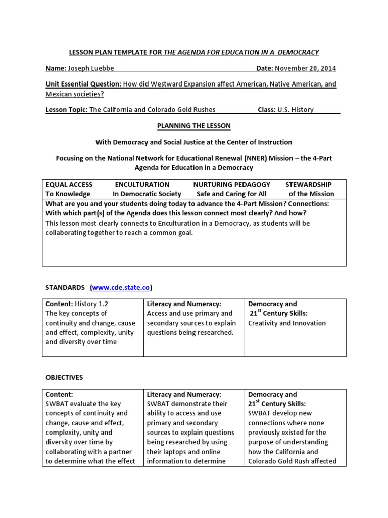 Gold Rush Lesson Plan | PDF | Lesson Plan | Educational Assessment