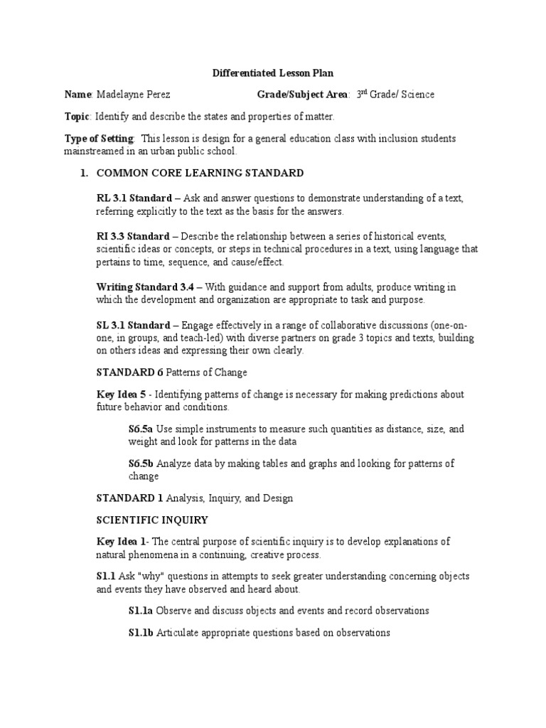 Differentiated Lesson Plan | PDF | Scientific Method | Matter