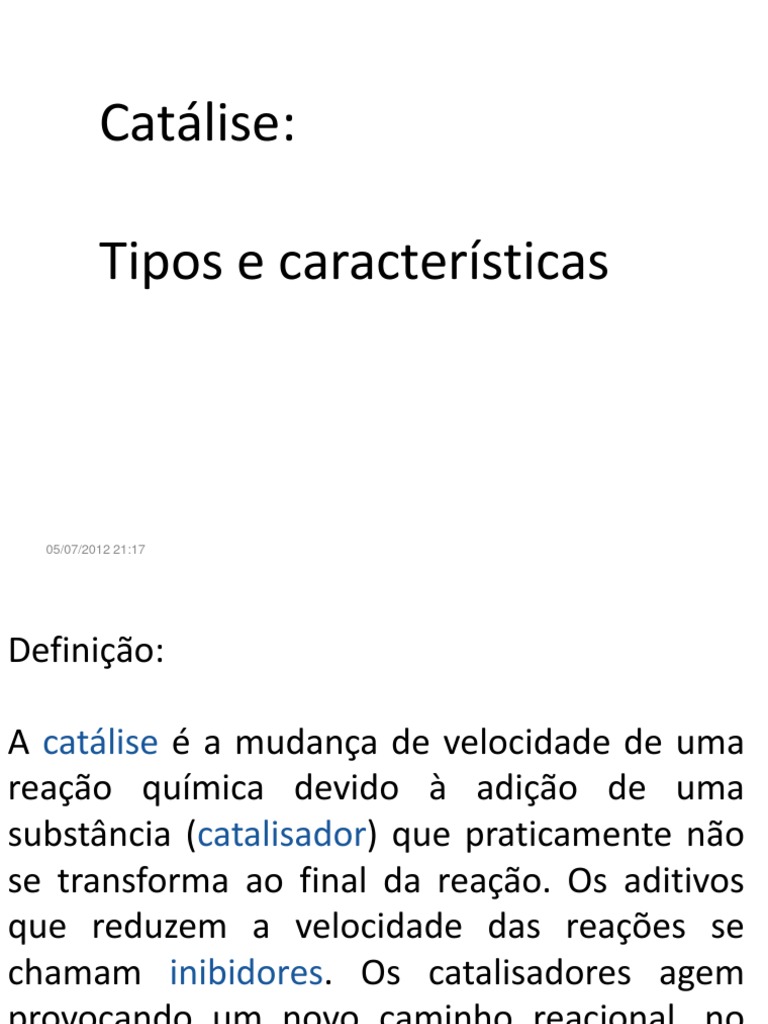 Catalise Cinetica Quimica 1 PDF | Download grátis PDF | Catálise | Éster