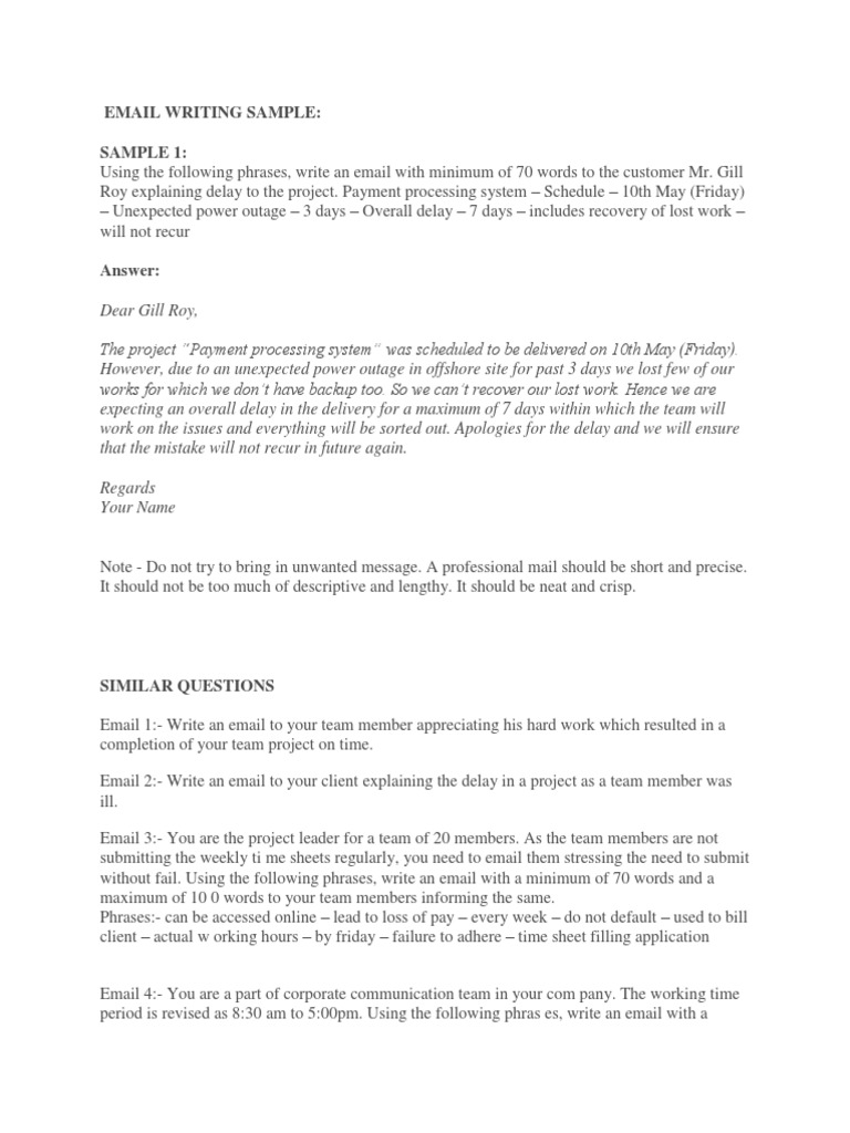 Project delay email sample | PDF | Email | Working Time
