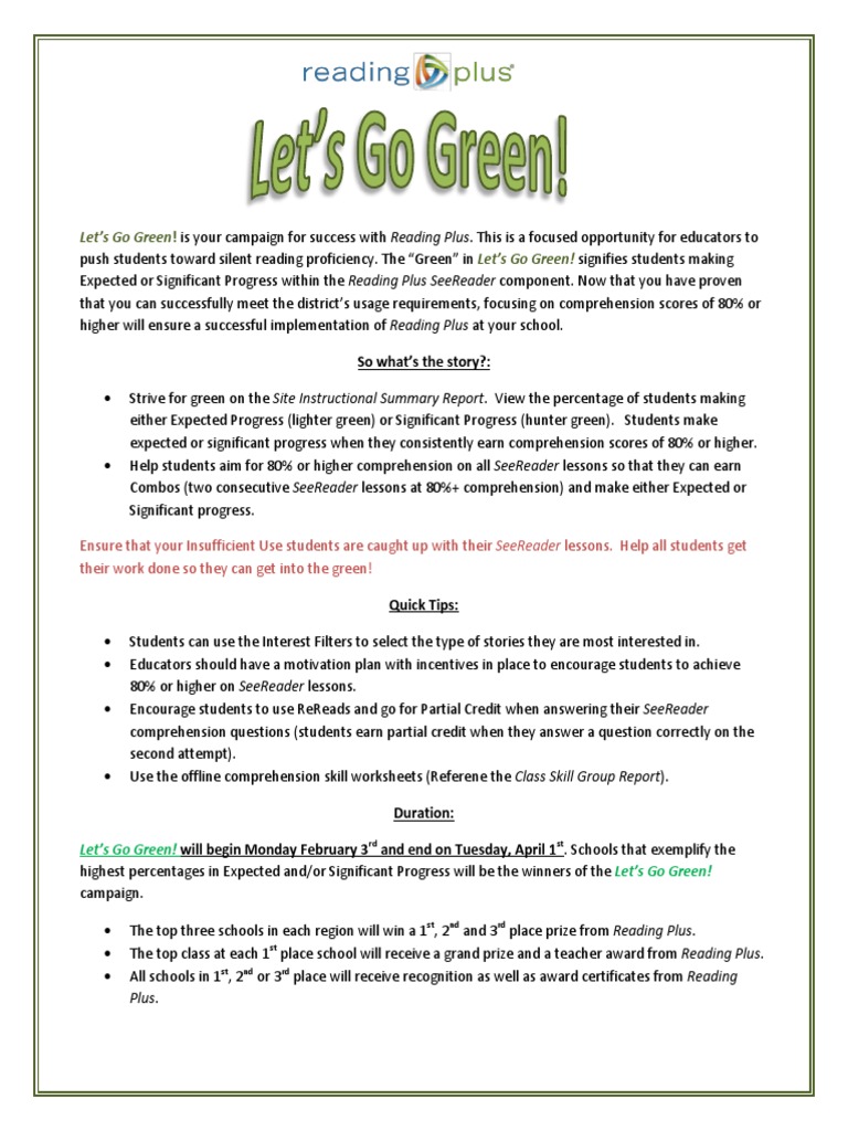 Let's Go Green | PDF | Reading Comprehension | Teaching
