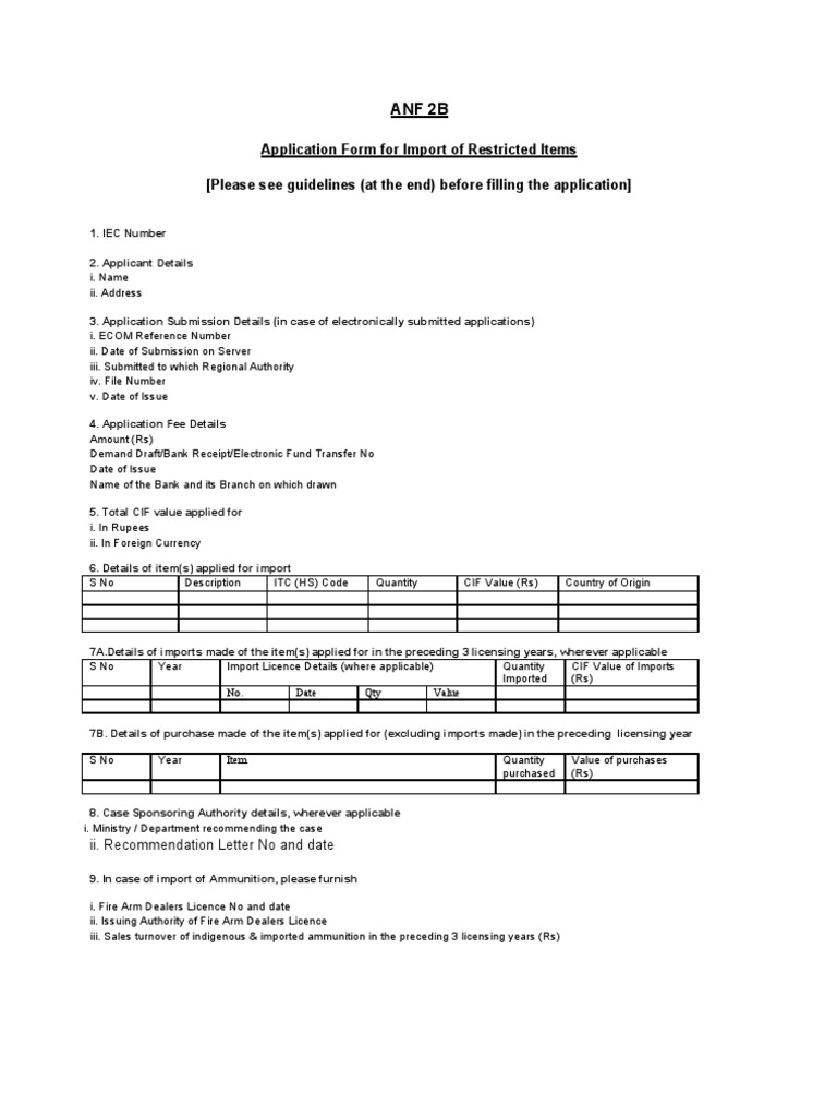 Application Form For Import of Restricted Items | PDF | Receipt ...