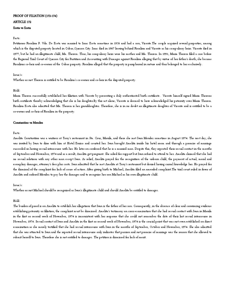 Proof of Filiation | Will And Testament | Probate