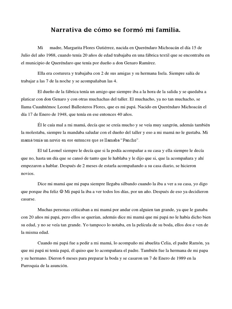Narrativa de Cómo Se Formó Mi Familia | PDF | Ocio