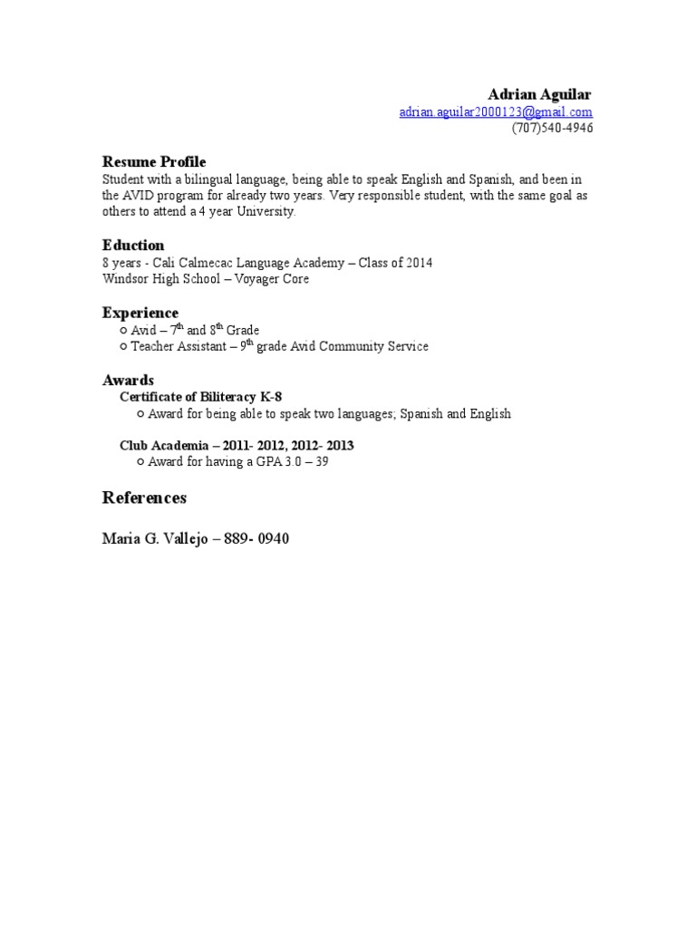 Adrian Aguilar Resume | PDF | Foreign Language Studies