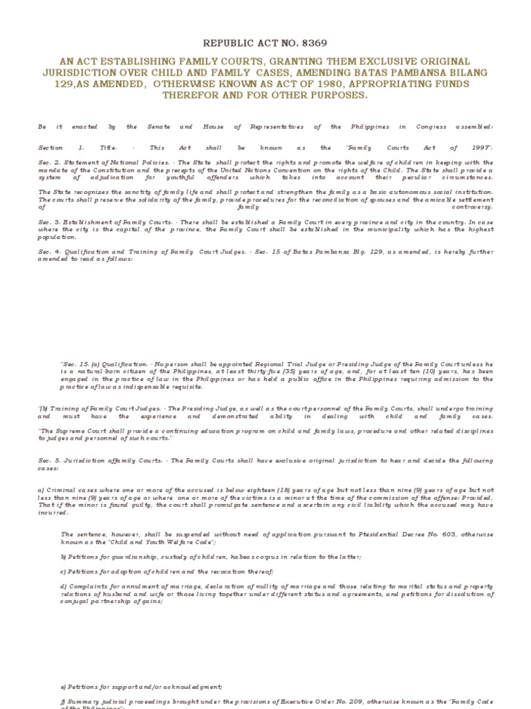 Family Courts Act of 1997 Overview | PDF | Social Work | Marriage