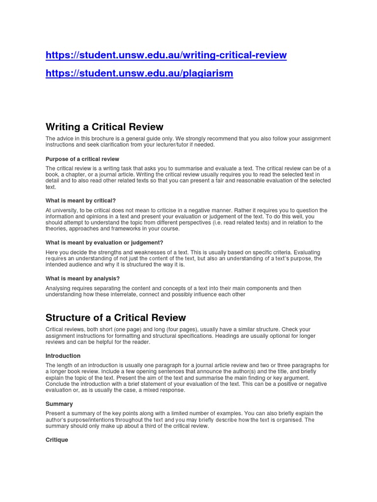 Writing a Critical Review Guide | PDF | Plagiarism | Evaluation