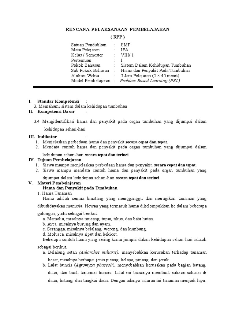 RPP PBL (Problem Based Learning) | PDF | Sains & Matematika