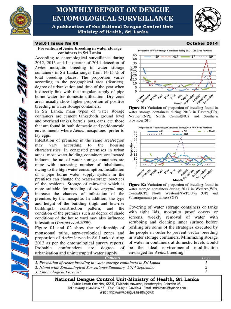 Monthly Report On Dengue Entomological Surveillance Vol. 01 :issue 06 ...
