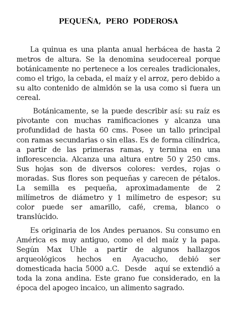 La Leyenda de la Quinua para Niños | PDF | Quinua | Botánica