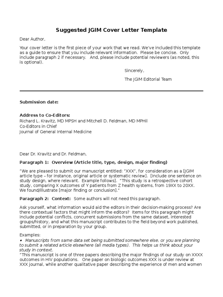 Journal Cover Letter Template