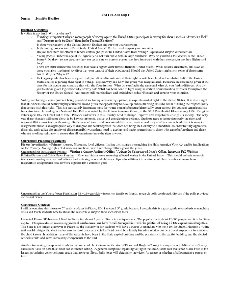 Engaging Young Voters: A Unit Plan | PDF | Opinion Poll | Common Core ...