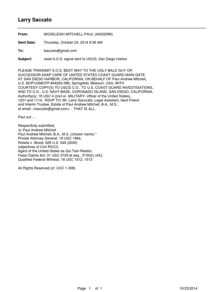 Urgent S.O.S. Request to USCG San Diego | PDF
