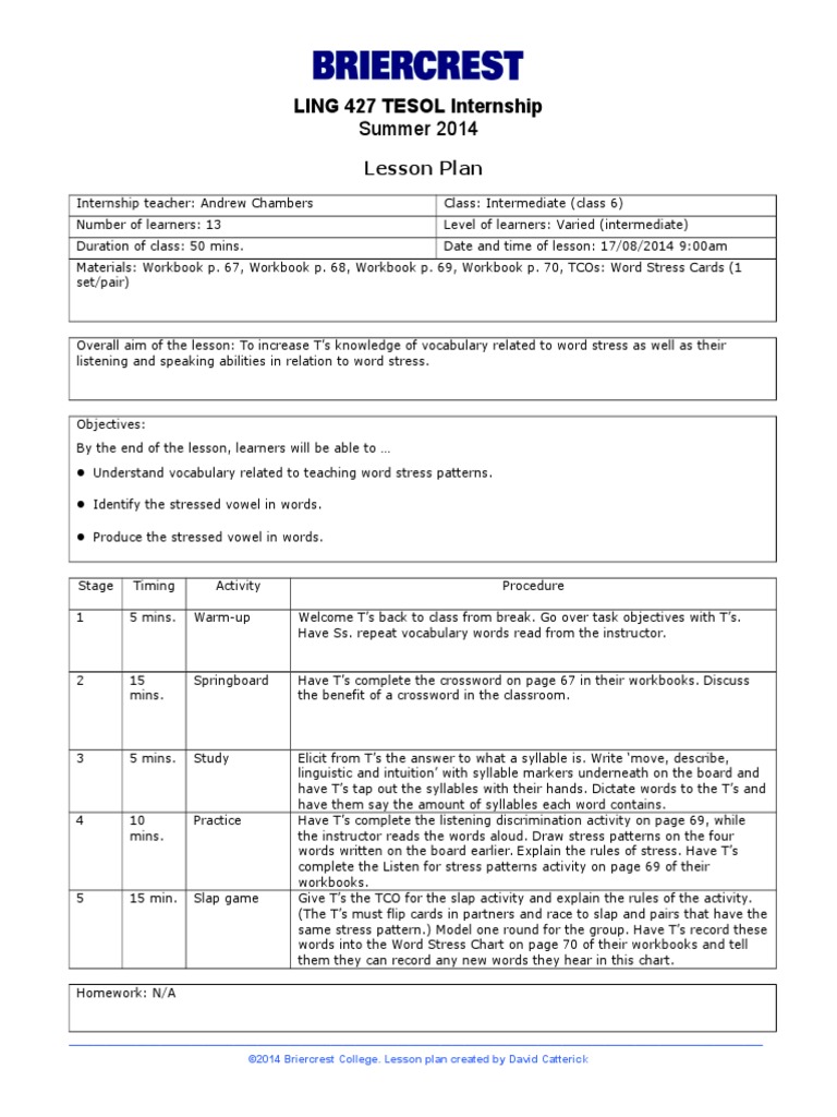 LING427 Lesson Plan 02 | Download Free PDF | Lesson Plan | Vocabulary
