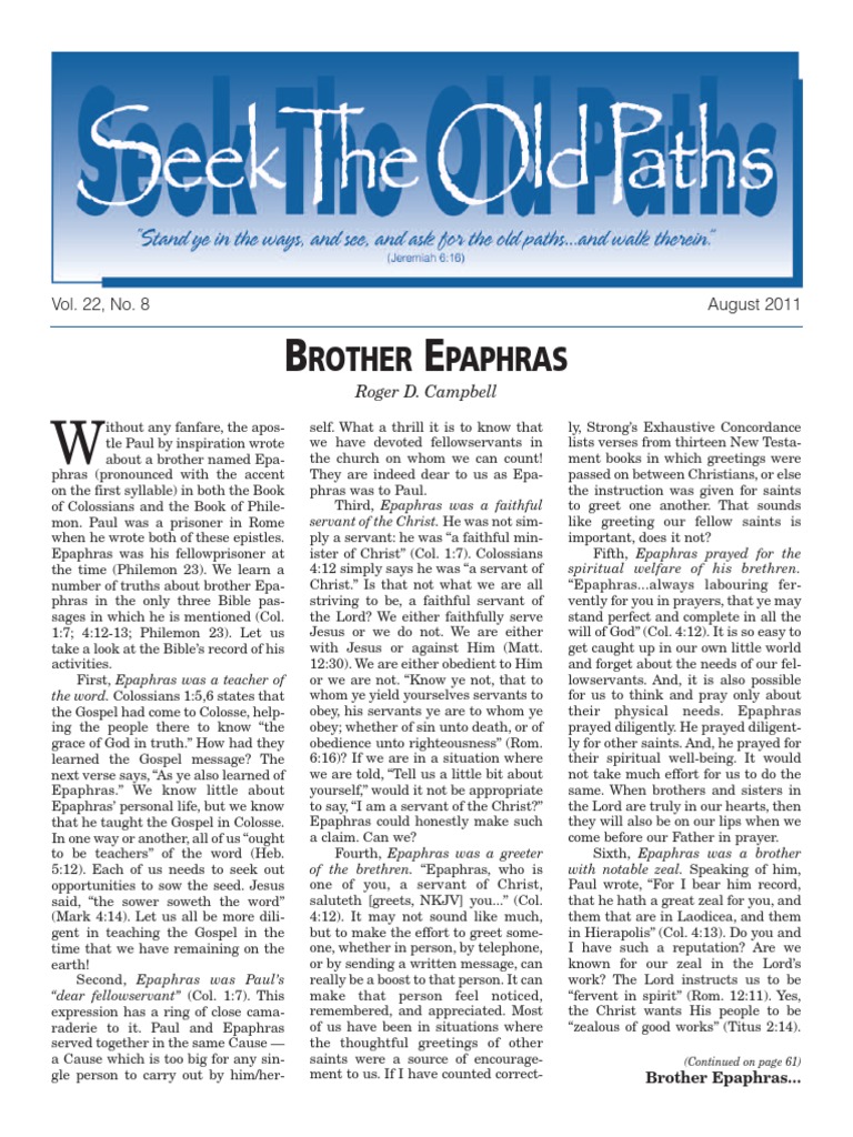 Understanding Brother Epaphras: Insights into his Character and Service ...
