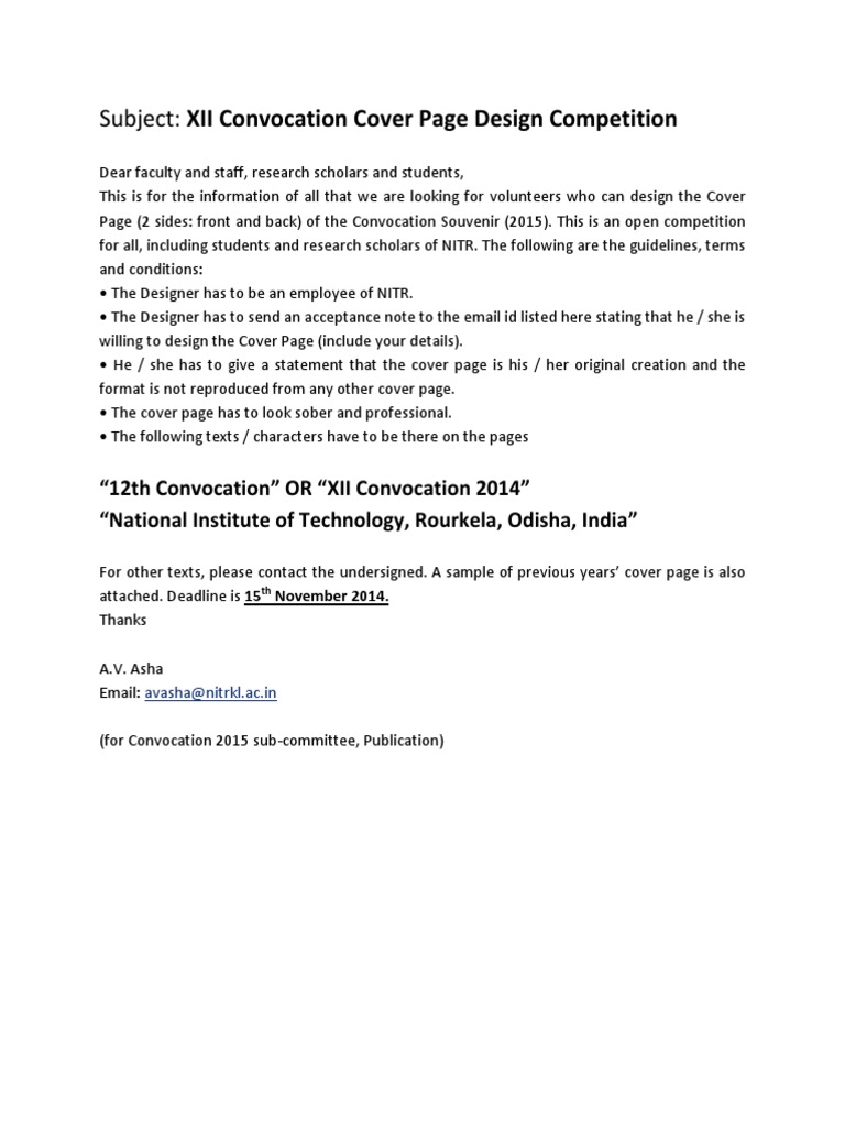 XII Convocation Cover Page Design Contest | PDF | Career & Growth