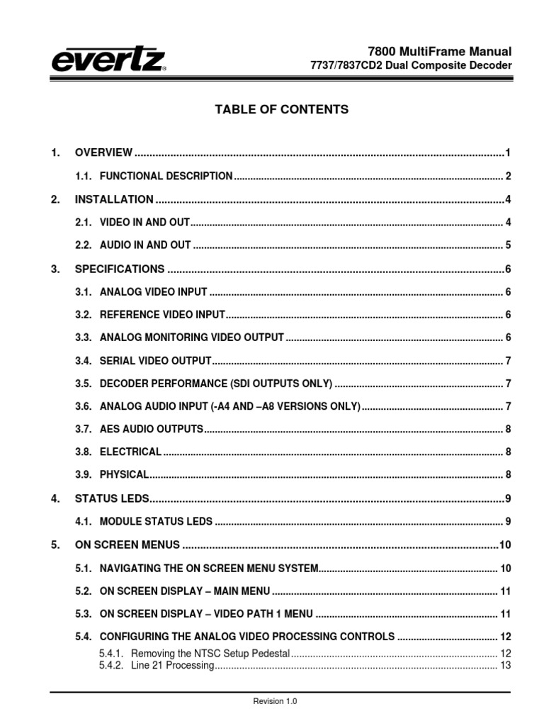 EVERTZ 7800 MultiFrame Manual | PDF | Video | Digital Audio