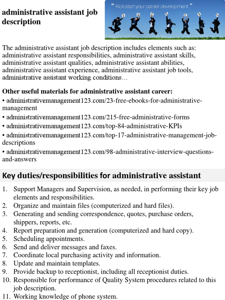 Administrative Assistant Job Description | PDF | Competence (Human ...