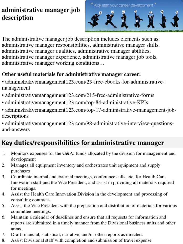Administrative Manager Job Description | PDF | Recruitment | Business