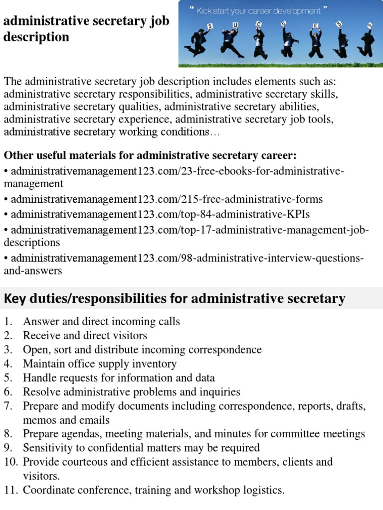 Administrative Secretary Job Description | PDF | Secretary | Knowledge
