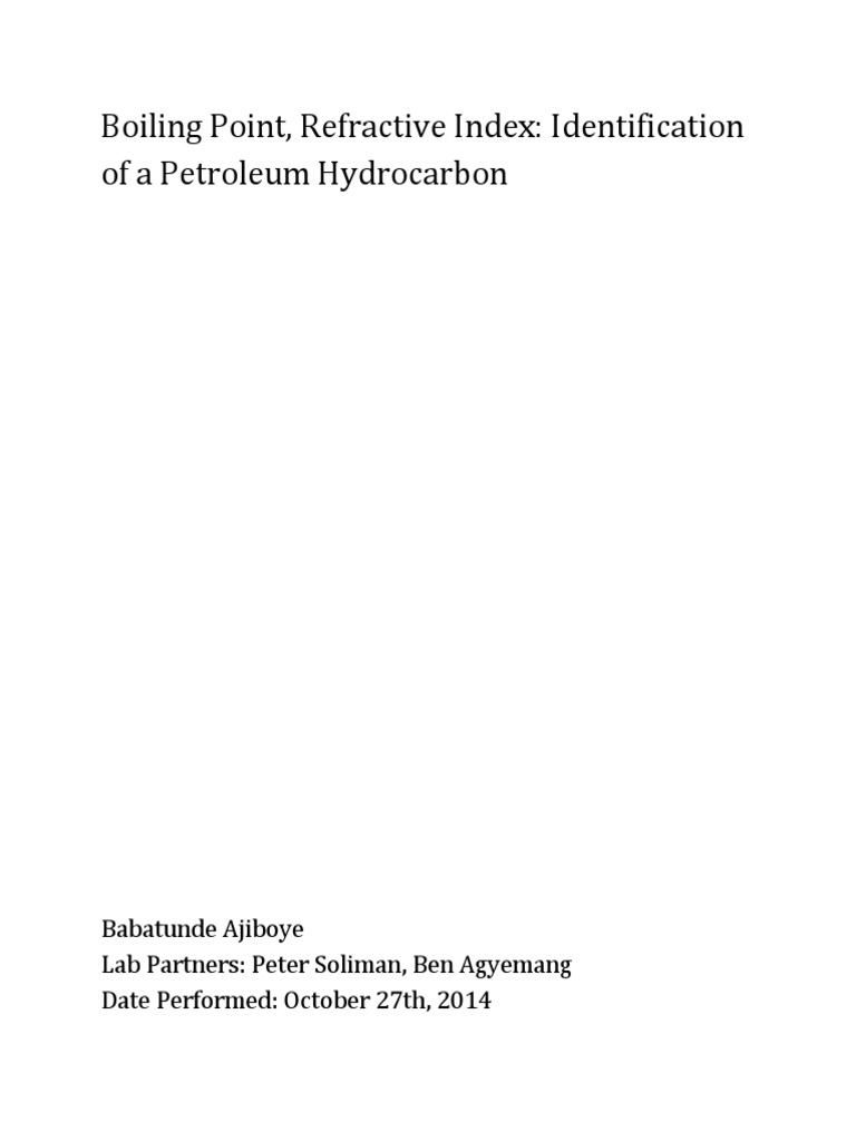 Boiling Point, Refractive Index: Identification of A Petroleum Hydrocarbon | PDF | Density ...