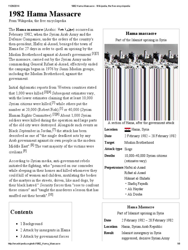 1982 Hama Massacre - Wikipedia, The Free Encyclopedia | Politics Of ...
