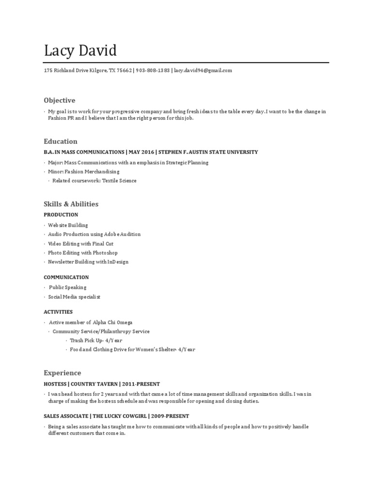Lacy David: Objective | PDF