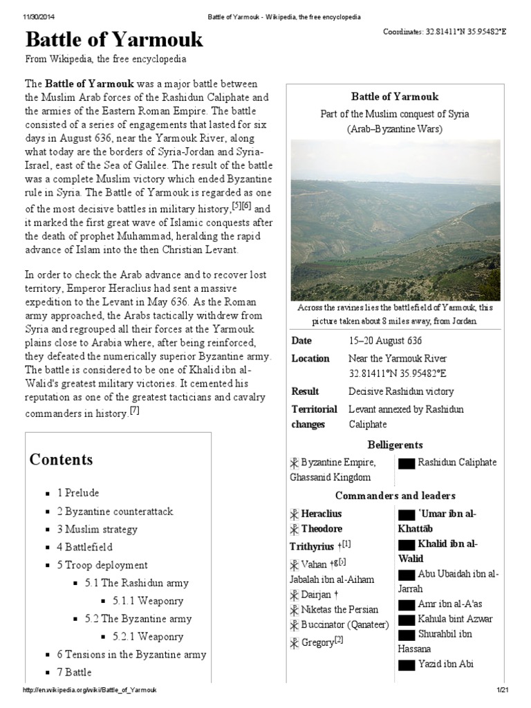 Battle of Yarmouk - Wikipedia, The Free Encyclopedia | PDF | Warfare Of ...