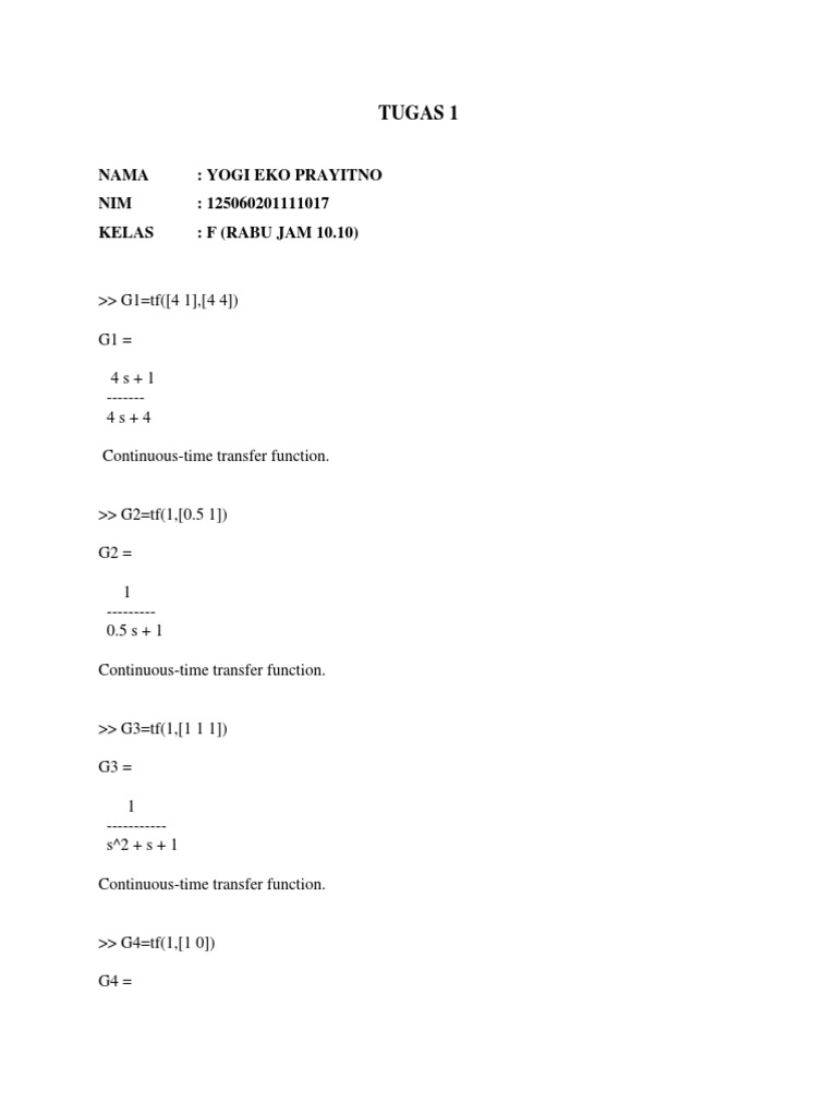 Continuous-Time Transfer Functions Analysis | PDF