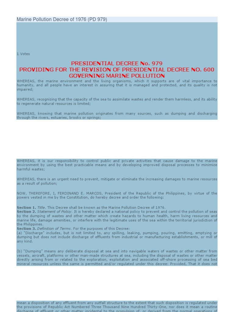 Marine Pollution Decree of 1976 (PD 979) | PDF