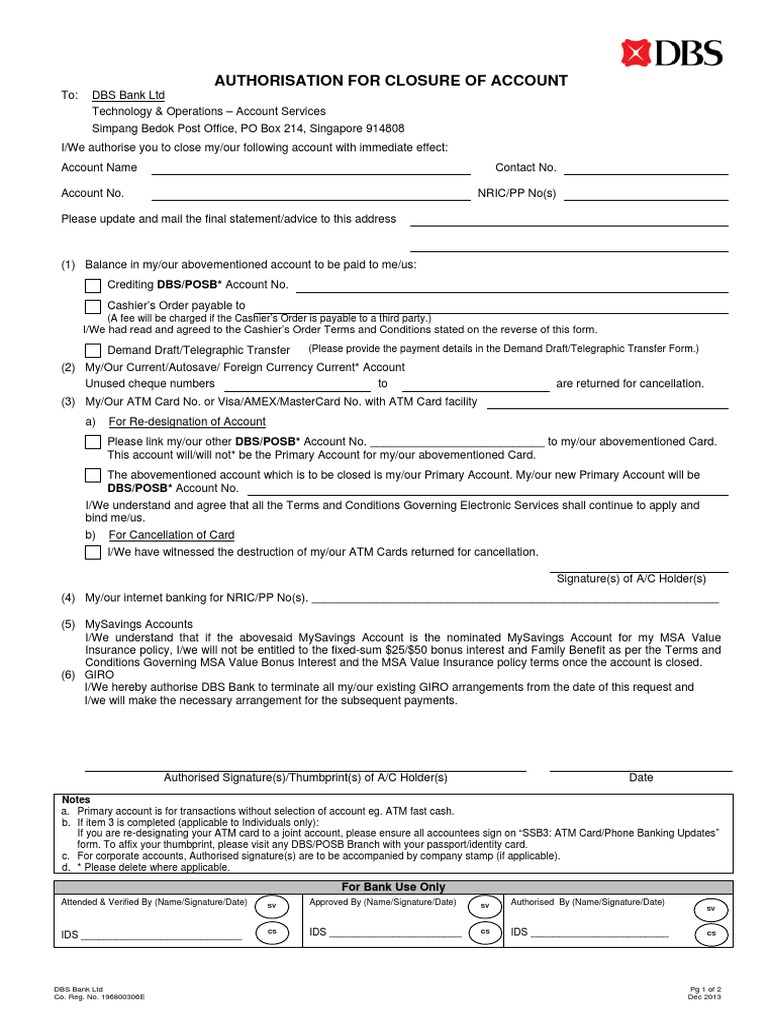 Account Closure Form | PDF | Identity Document | Banks